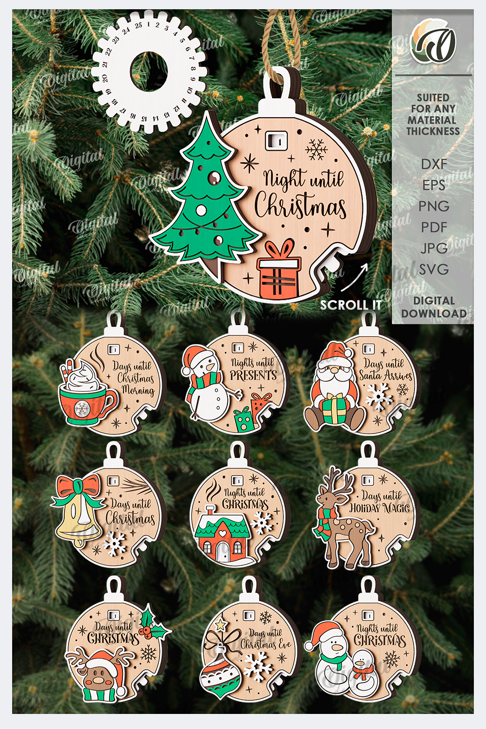 Christmas Countdown ornaments Bundle Lasercut. (5732436)