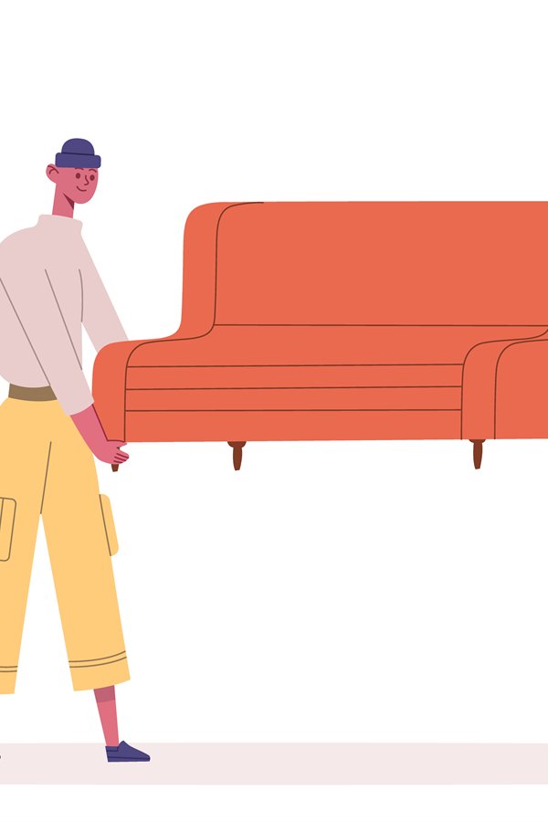 New house moving. Relocation service characters carrying sof