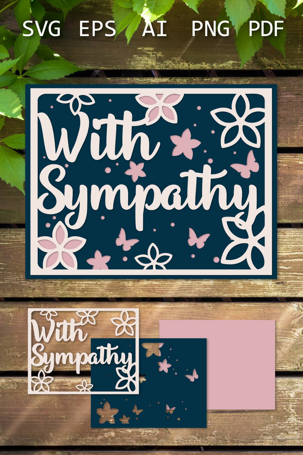With Sympathy card SVG with flowers, Layered Paper cut 3D