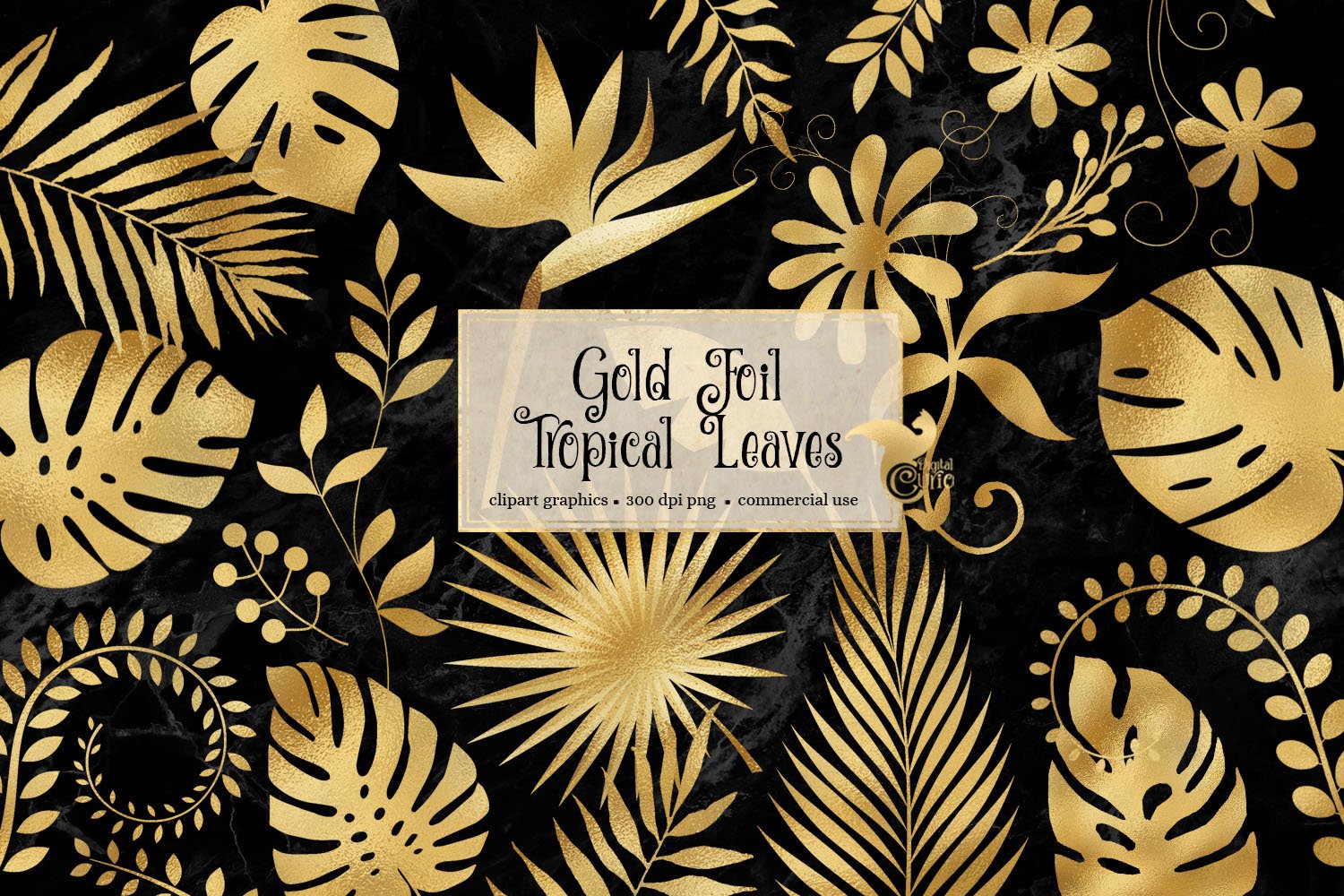 Gold Foil Tropical Leaves Clip Art