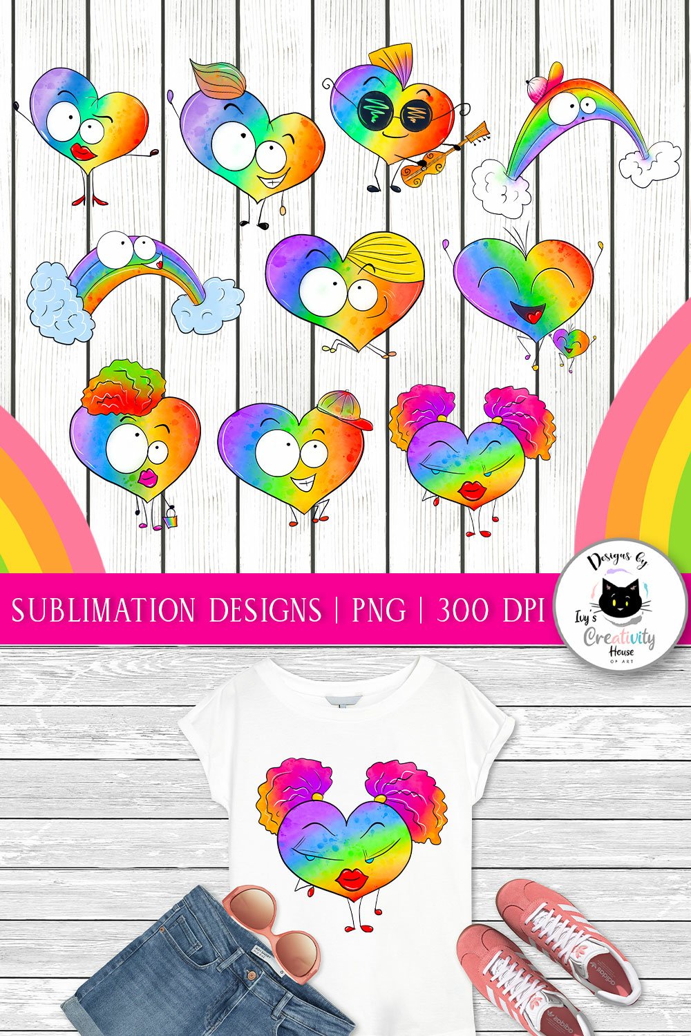 Cute Rainbow Heart Clipart | Pride Sublimation Designs