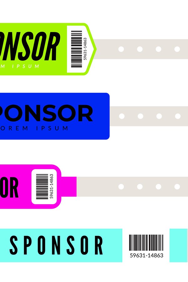 Events bracelets. Vector mockup entrance sponsor id bracelet