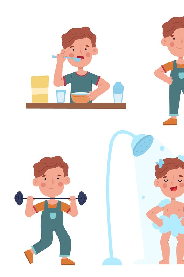 Boy daily routine activities, little guy sleep and wake sche