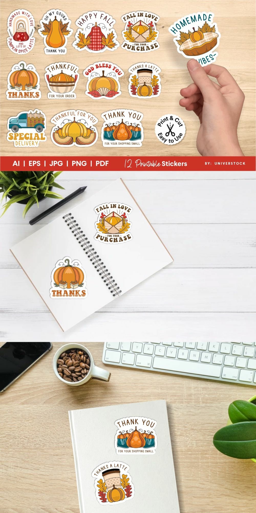 Fall Thank You Stickers, Fall Stickers for Small Business