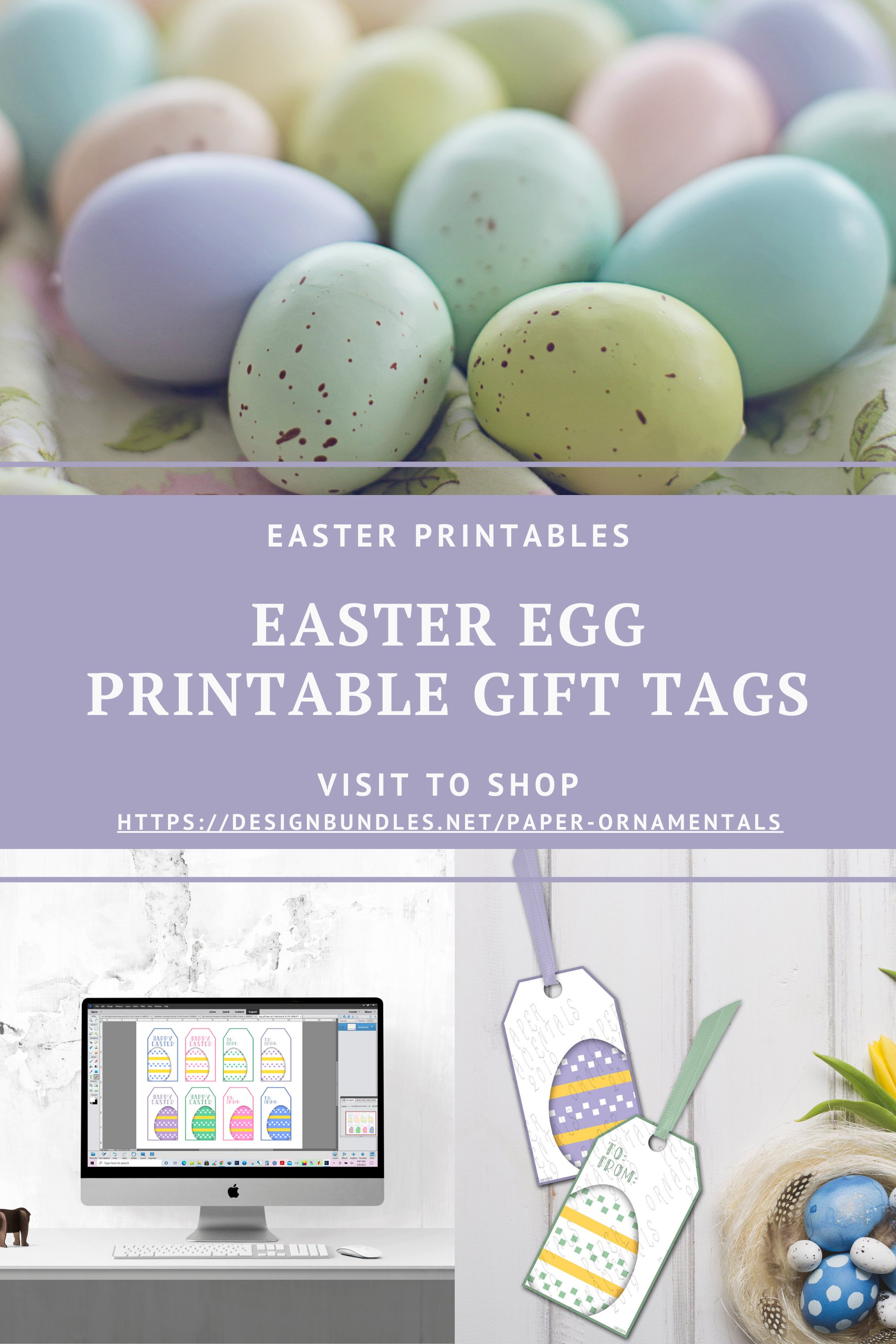 Gift Tags, Printable Easter Tags Pastel Easter Eggs Set 3