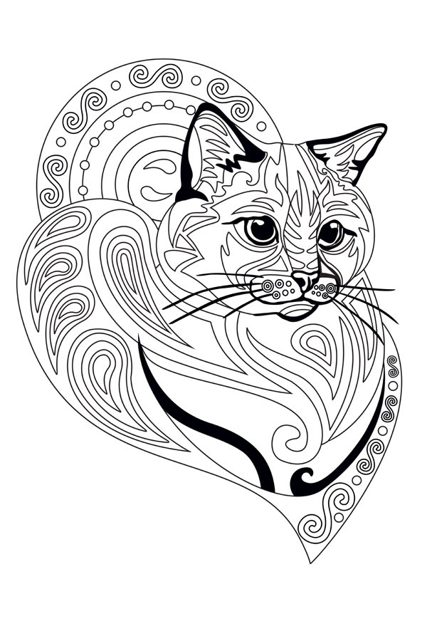 Coloring page for adult tangled fantasy cat
