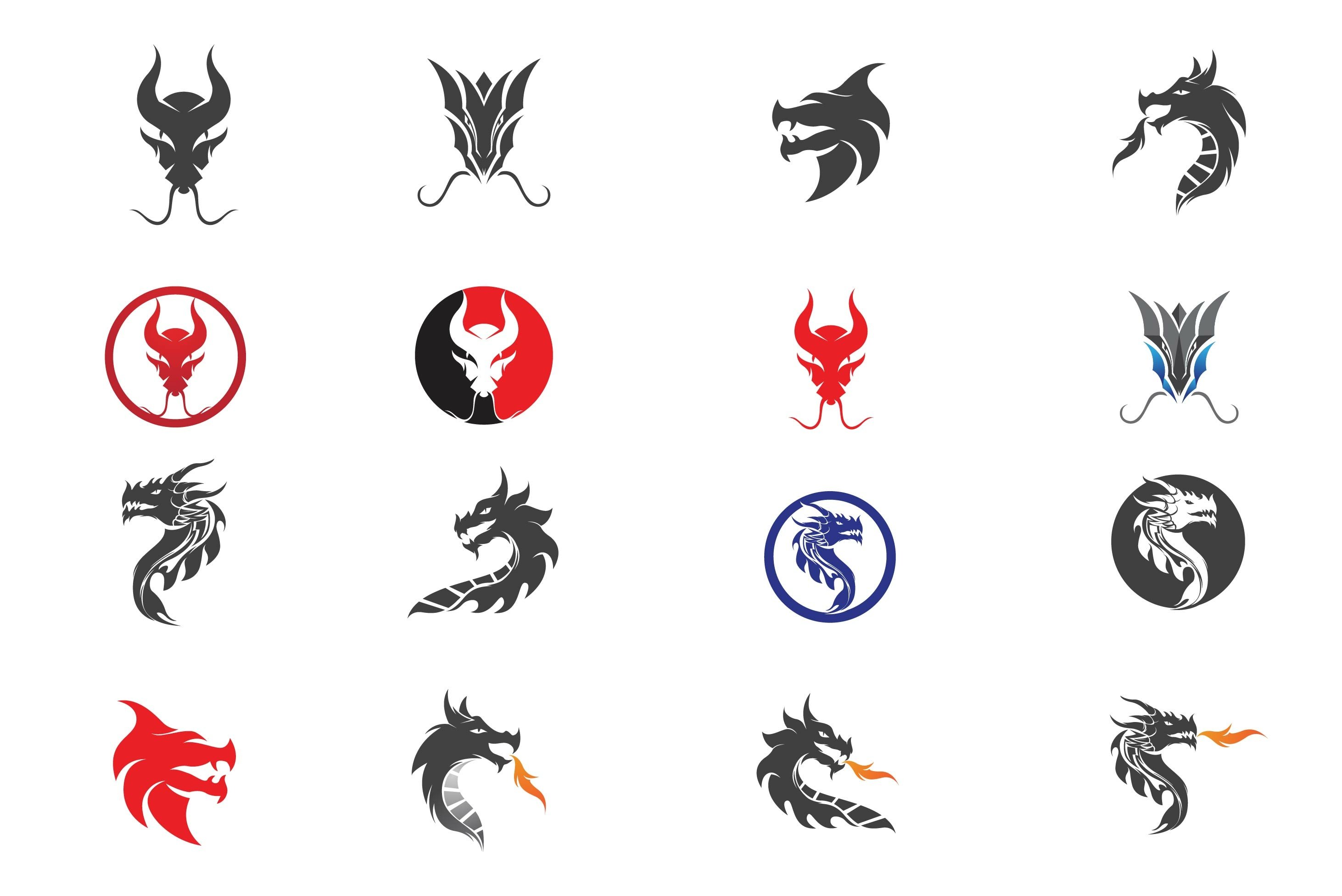 Head dragon flat color logo template vector illustration