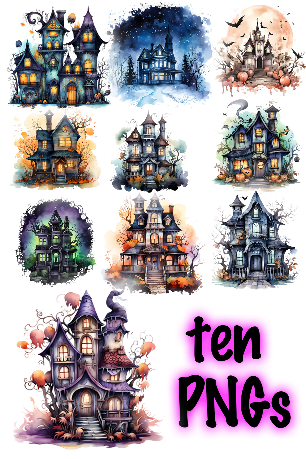 Haunted House Fall Halloween Clipart Bundle - 10 Transparent