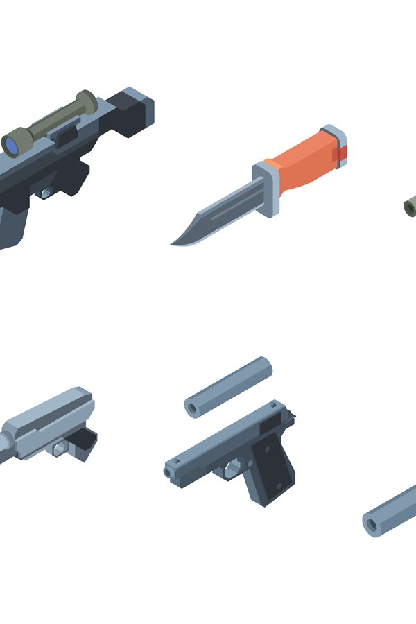 Isometric weapons. Automatic gun arms for warriors modern so