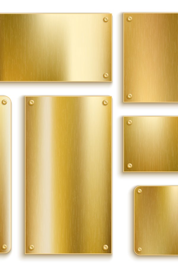 Plates golden. Metallic yellow plate, gold shiny square and
