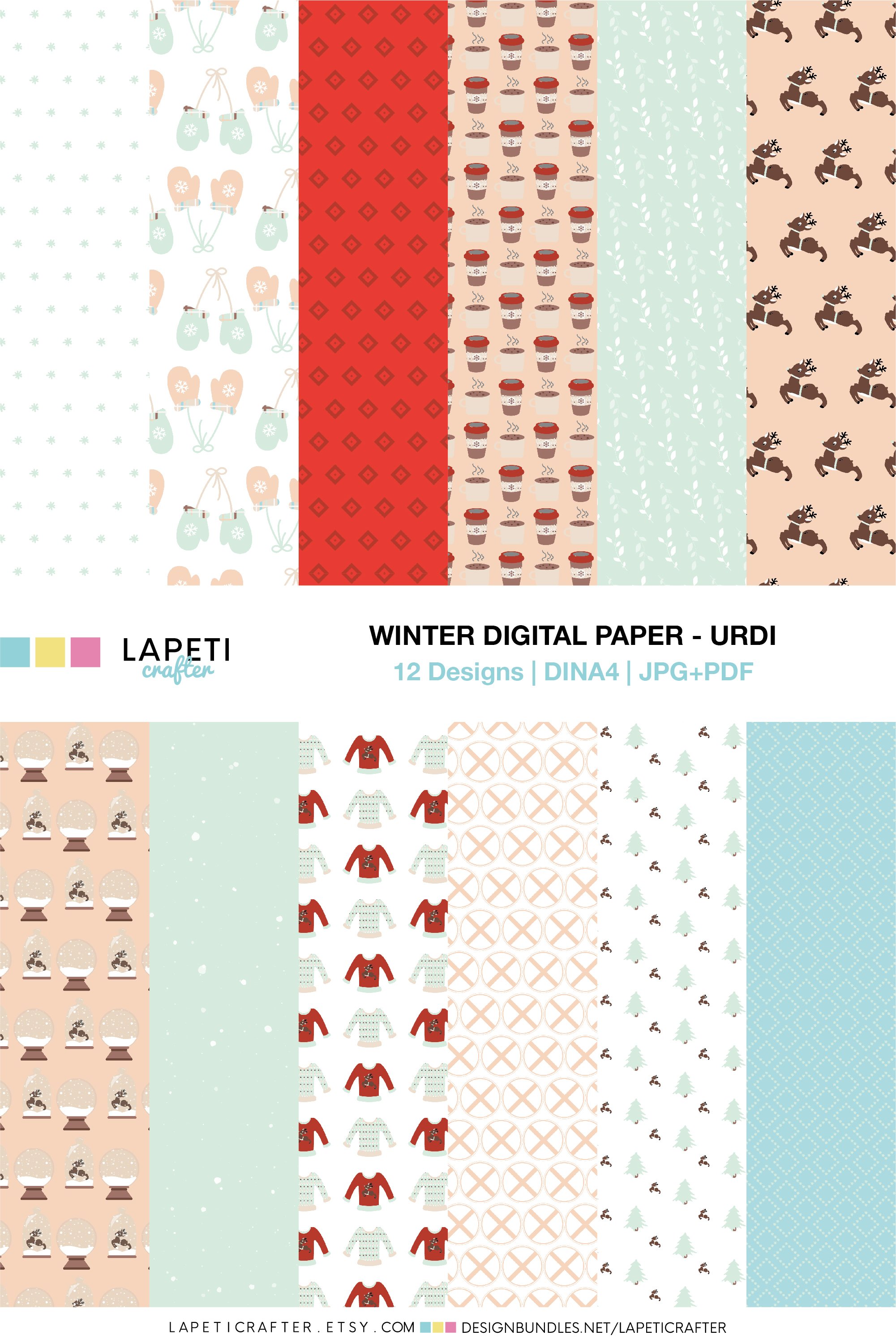 Winter digital paper pack for kids| DinA4 size