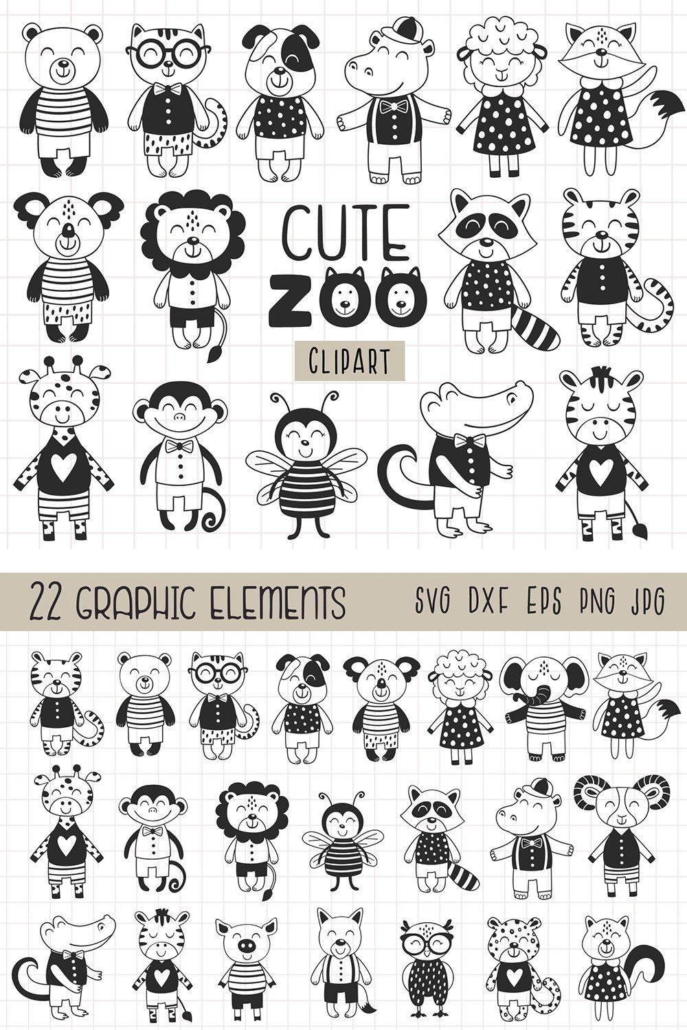 Animals Clipart, Black and white animals svg, (1981901)