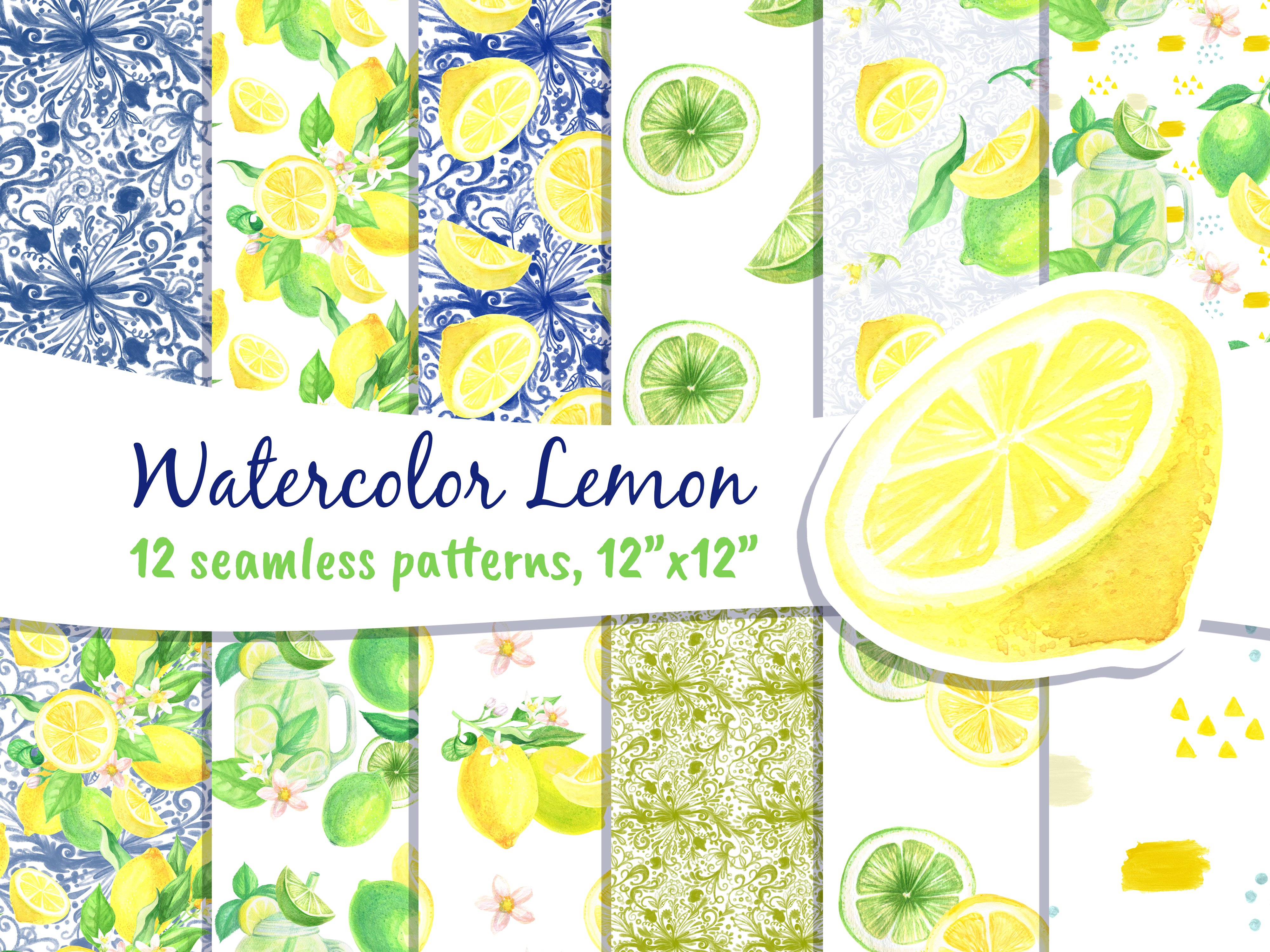 Digital Paper Lemon Art Seamless Pattern