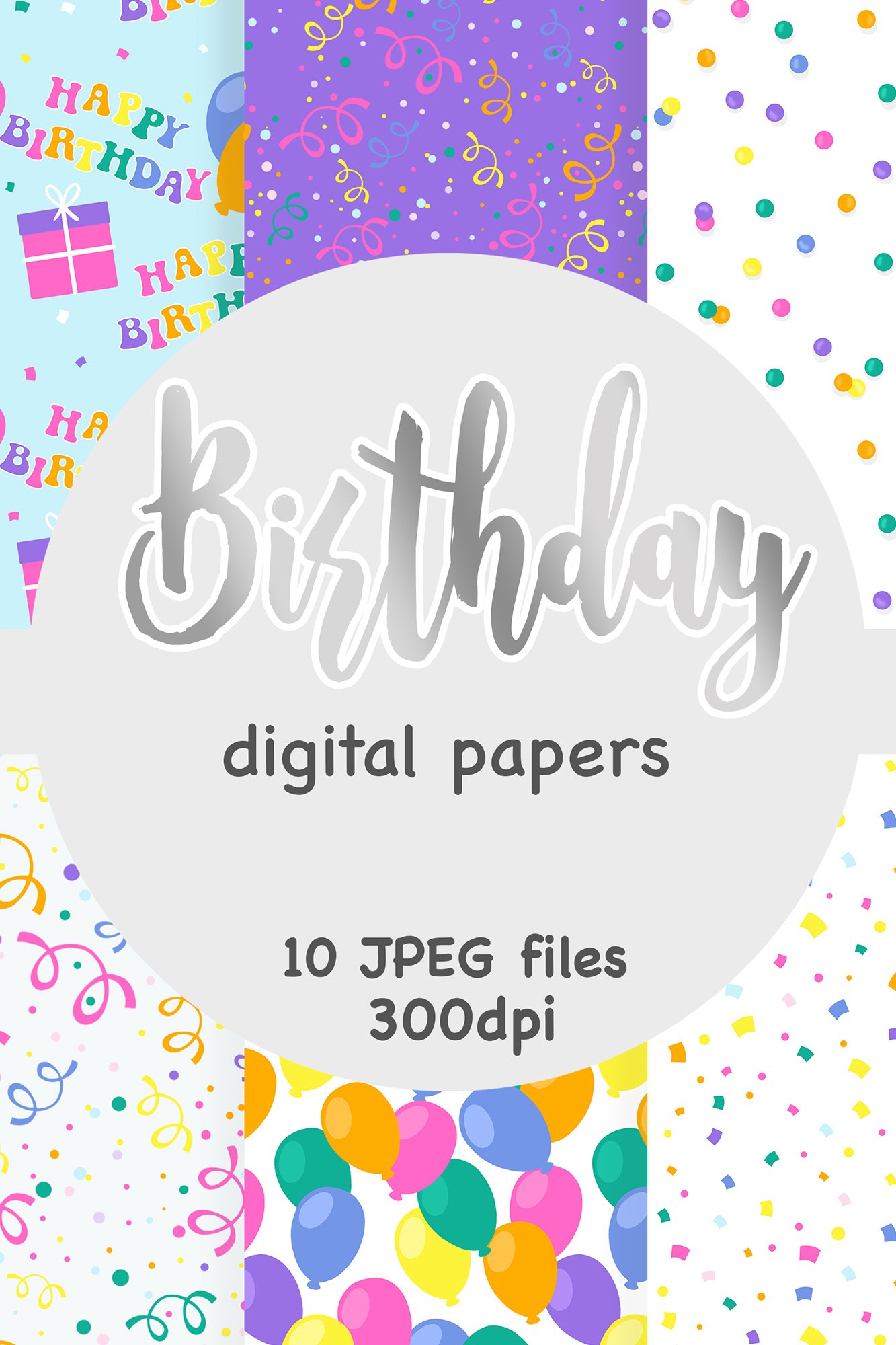 Happy Birthday Digital Paper | 10 Birthday Seamless Patterns
