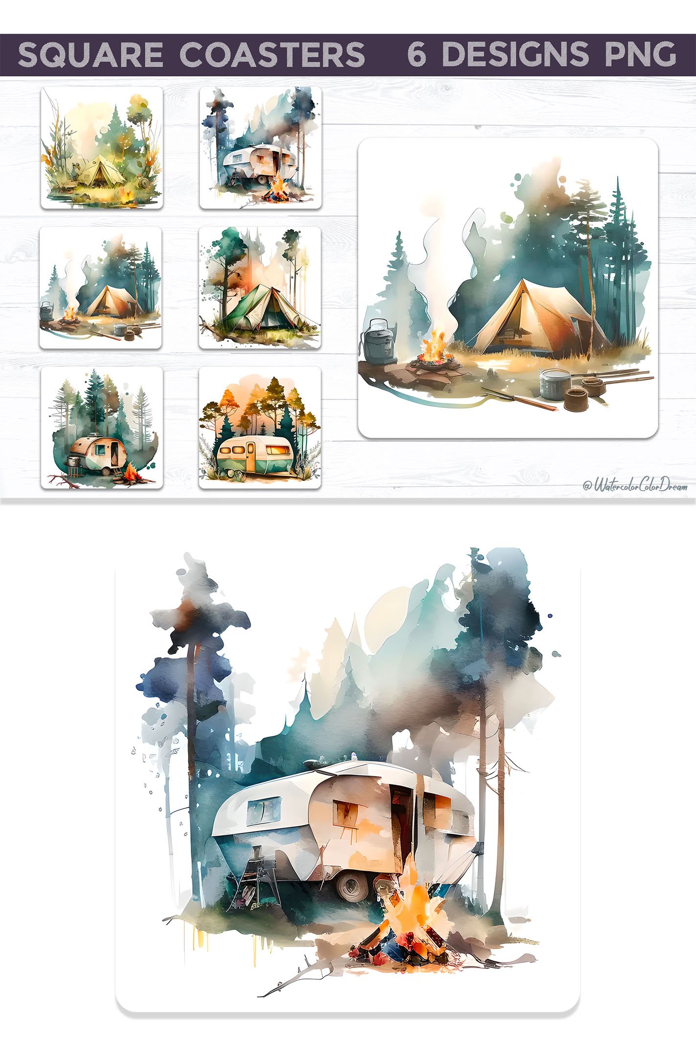 Camping Square Coaster | Camping Sublimation Designs