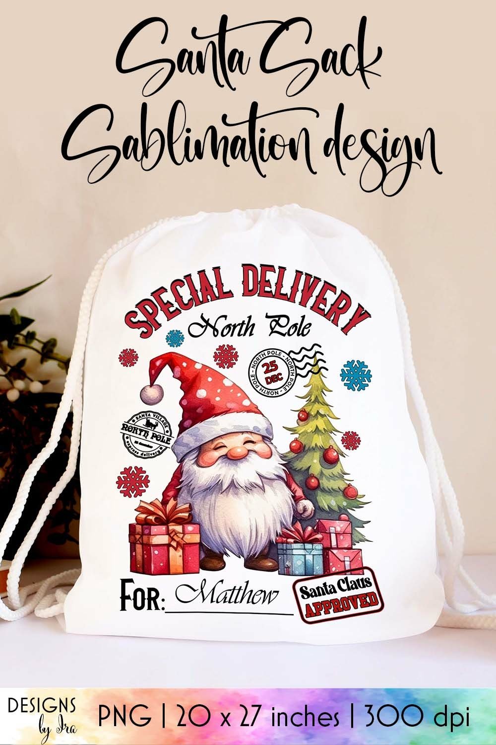 Santa Sack Sublimation | Santa Clause with Christmas Gifts