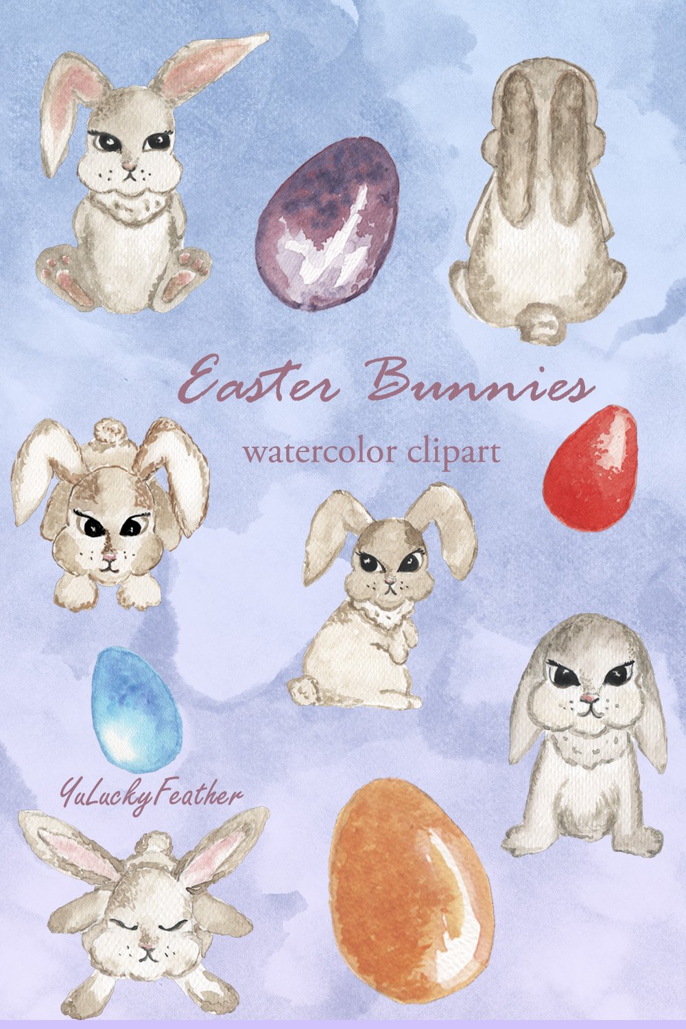 Easter Bunnies Watercolor Clipart Set