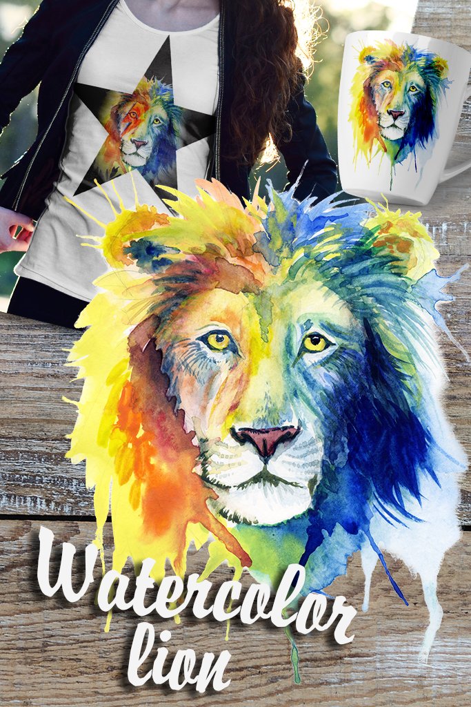Multicolor watercolor lion