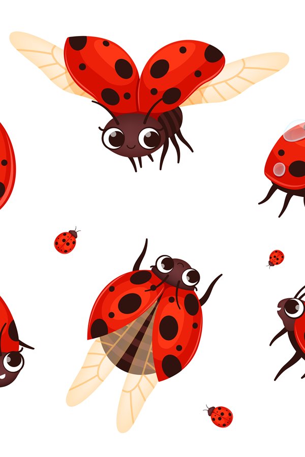 Ladybug. Flying closeup insects in action poses nature bugs