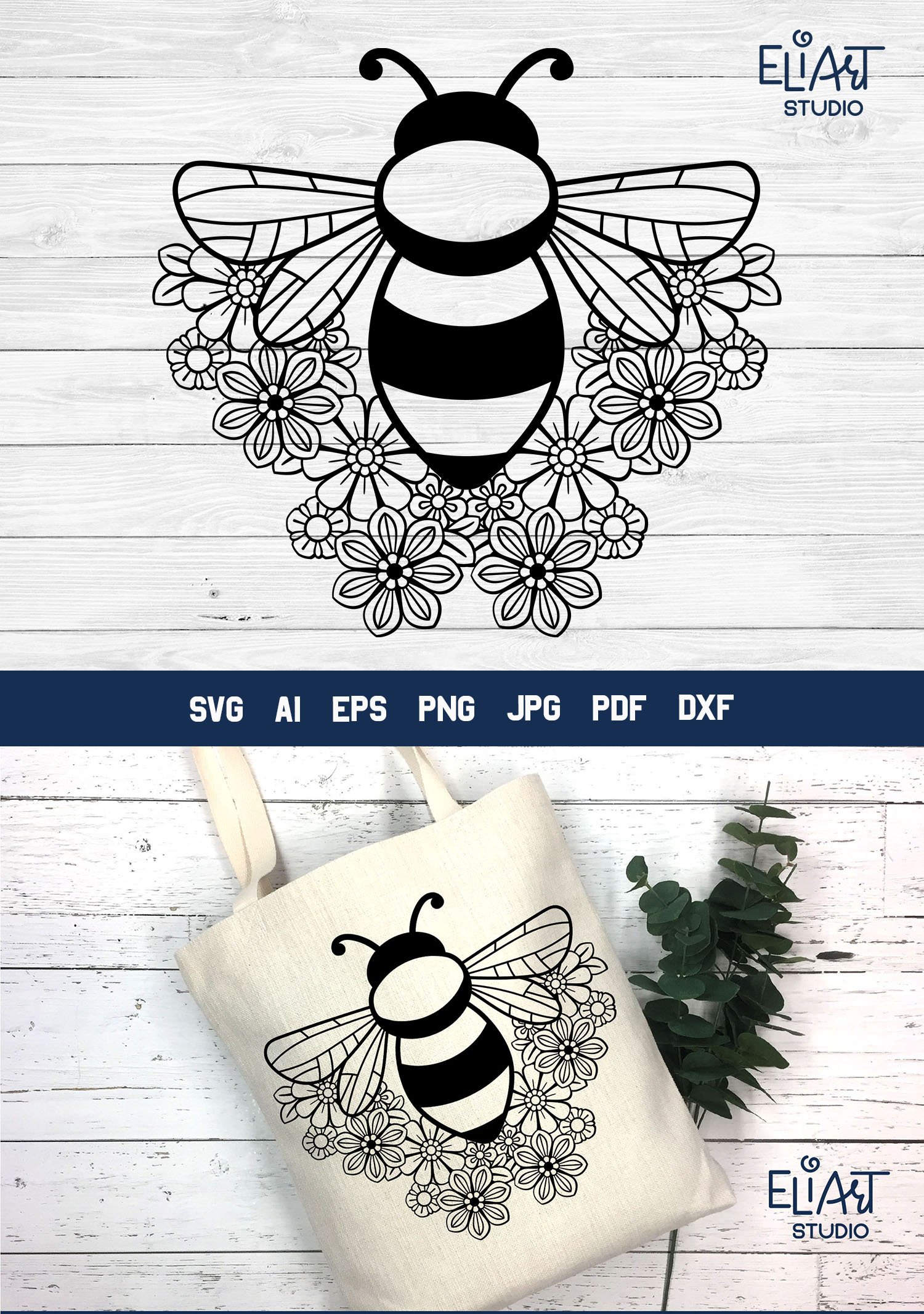 Honey Bee SVG Design | Bee PNG Floral Illustration