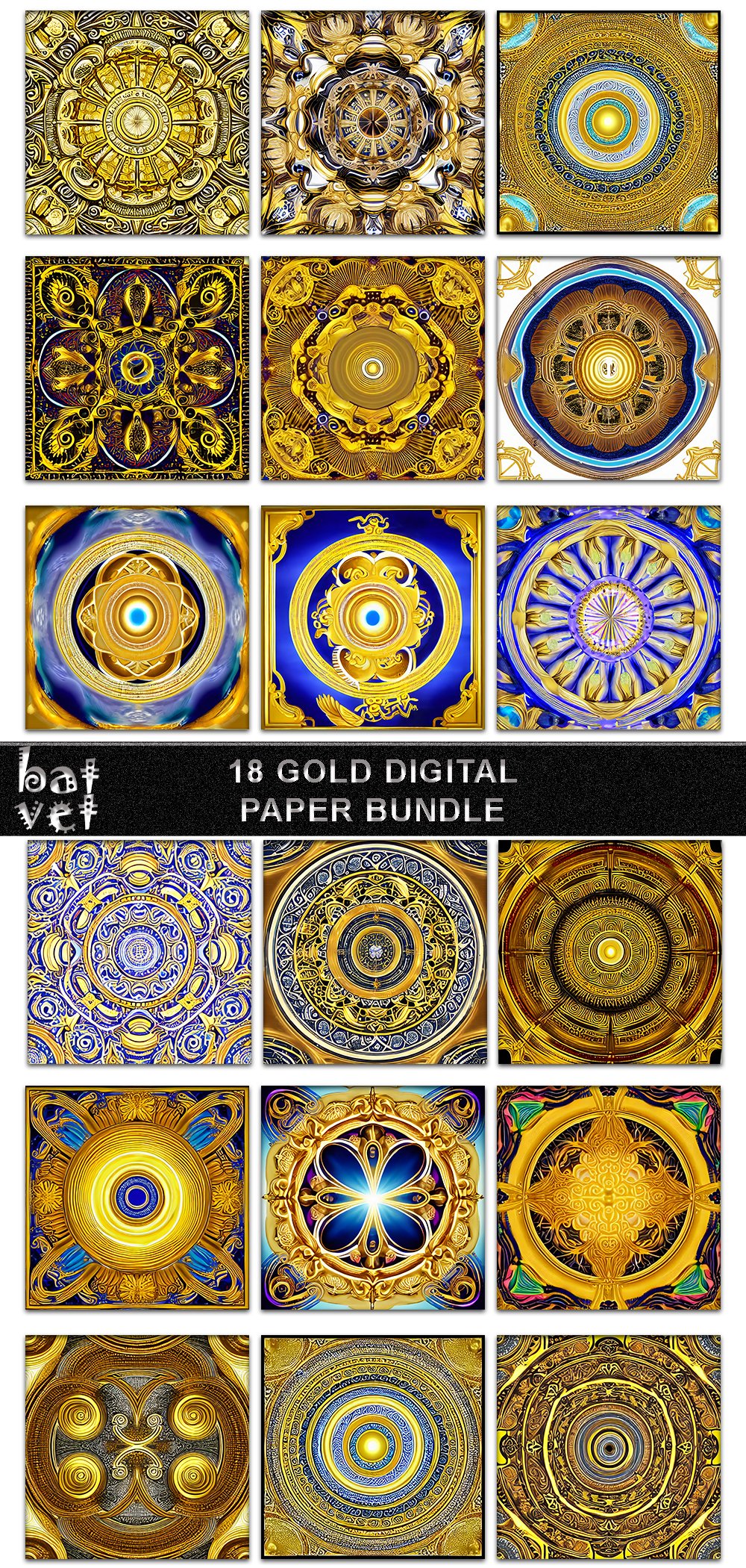 Mandala Paper Bundle | Mandala Patterns | Gold Digital Paper