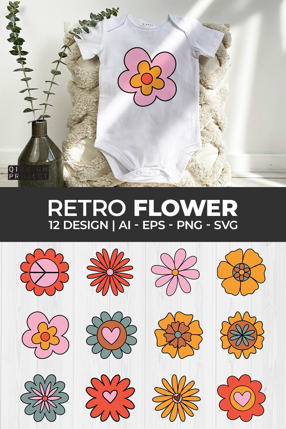 12 Retro Flower, Retro Flowers Svg, Flower Clipart