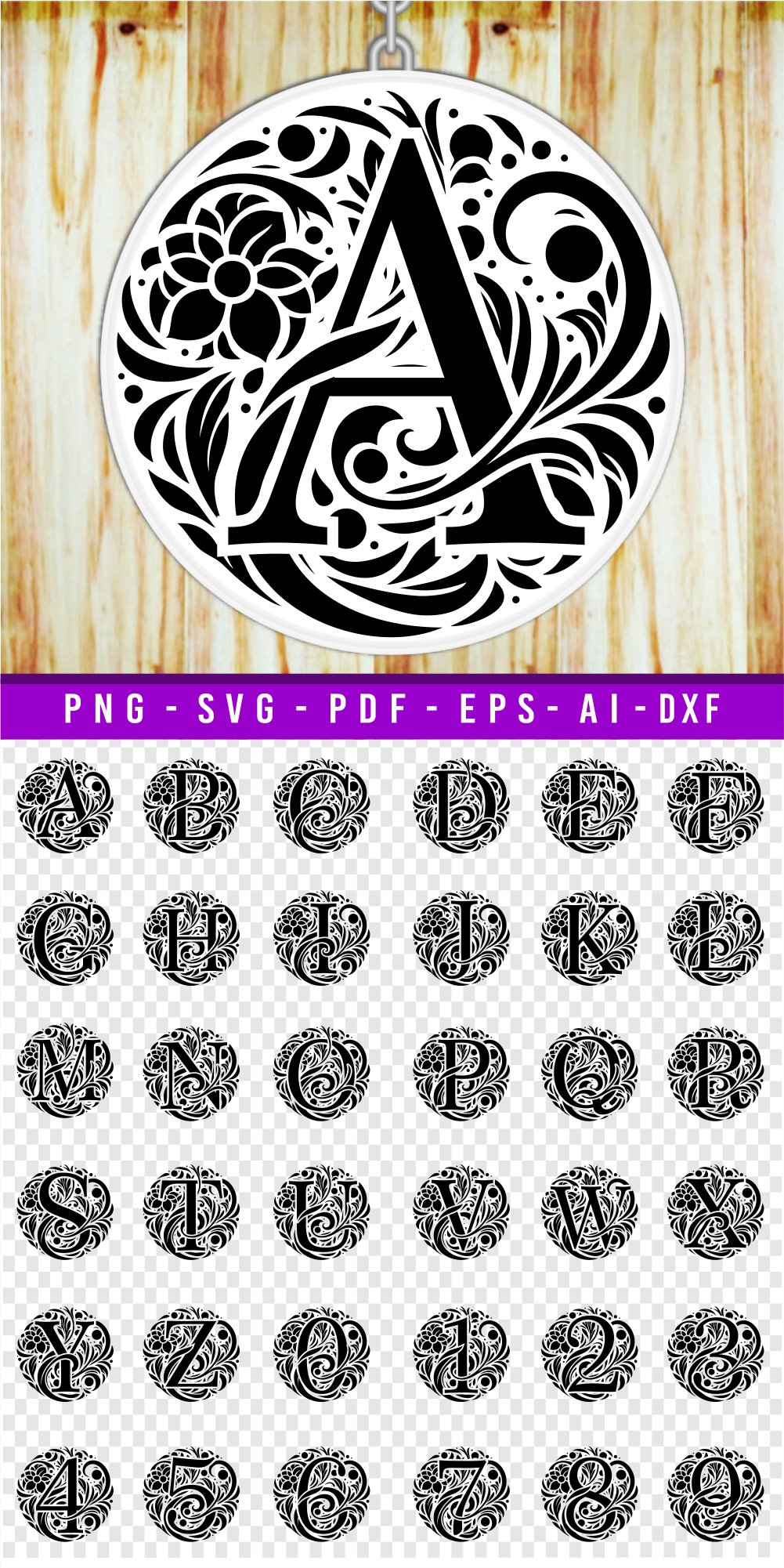 Flourish Round Monogram Alphabet Letters Design SVG, Font
