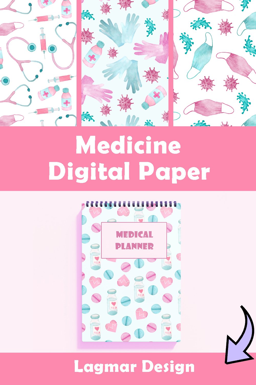 Medical digital paper Medicine seamless pattern Health Nurse