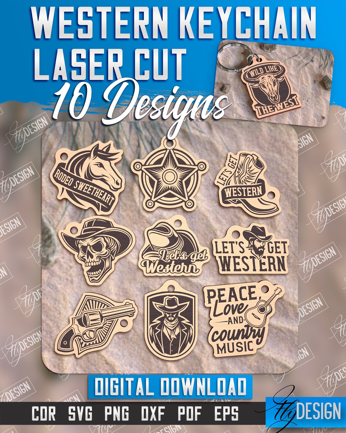 Western Keychains Laser Cut Bundle | Cowboy & Wild West |CNC