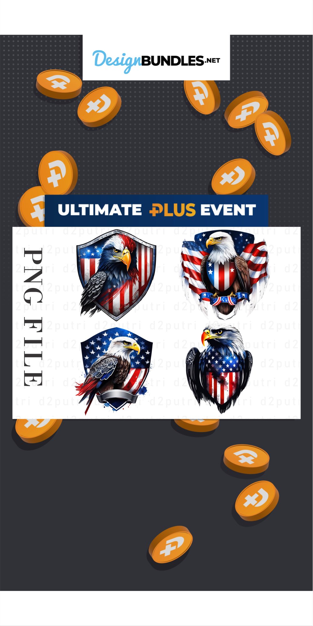 4th of July Sublimation Designs, Shield Eagle With USA Flag