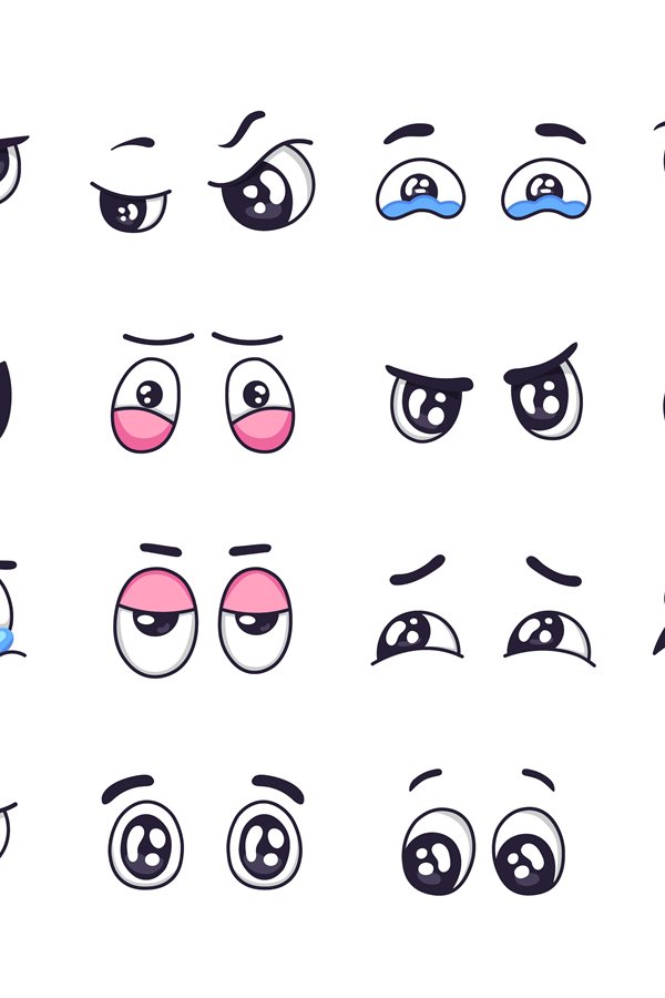 Cartoon eyes. Comic watching eye, funny facial eyes