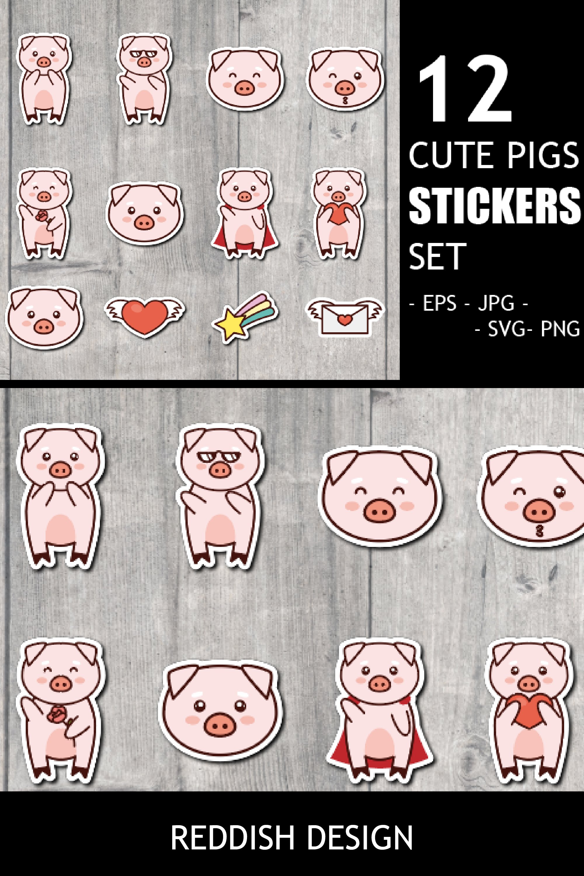 Pigs stickers, heart, printable stickers, cricut craft