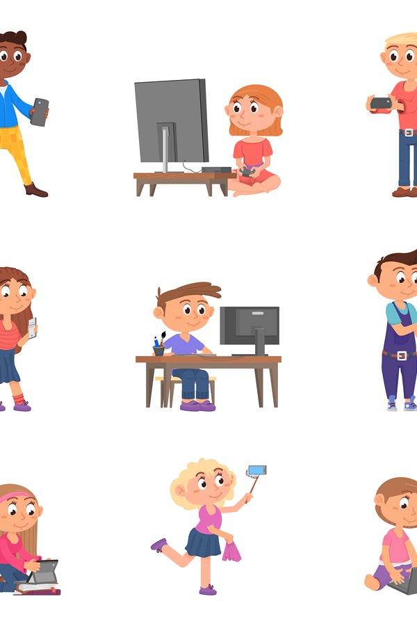 Children with gadgets. Computer gamer, kid using digital dev