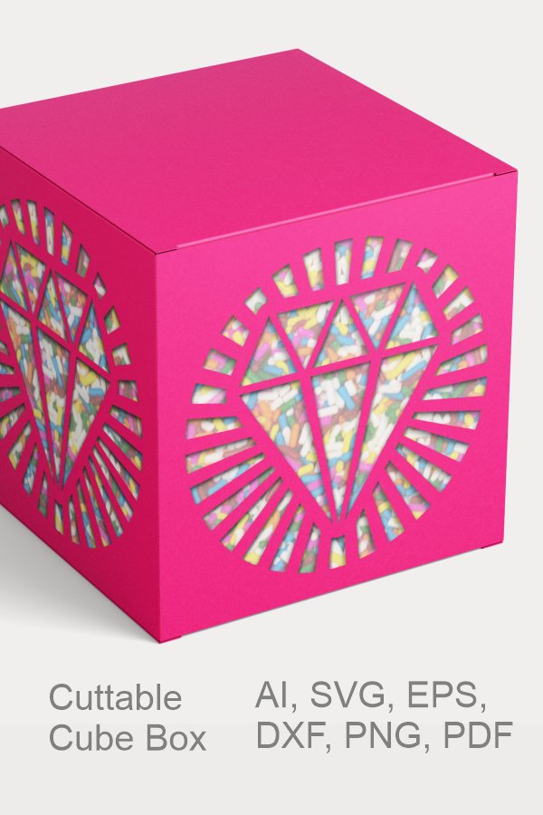 Diamond Cuttable Cube Box Small Gift Packaging SVG (987515)