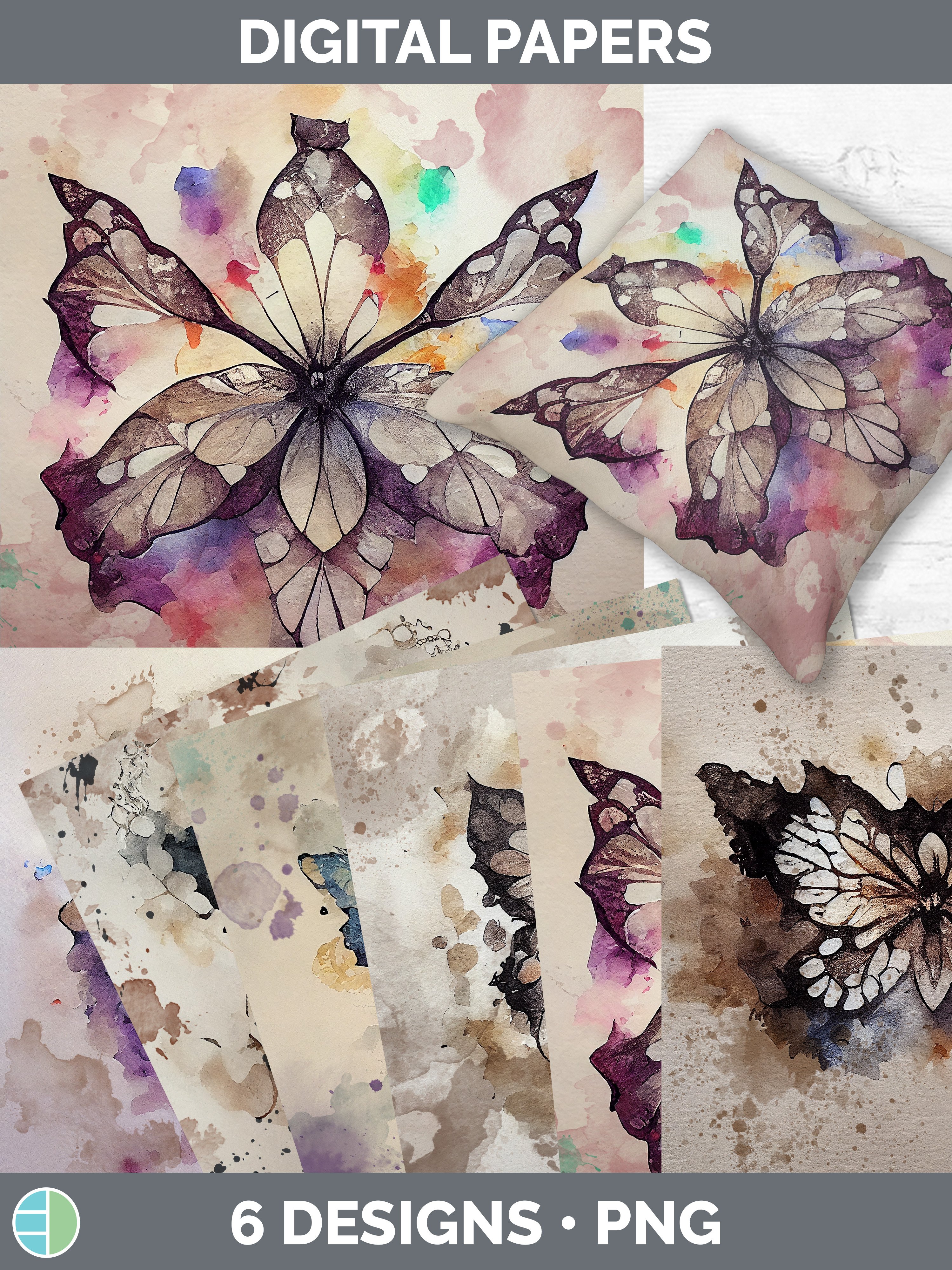 Watercolor Butterfly Backgrounds | Digital Scrapbook Papers
