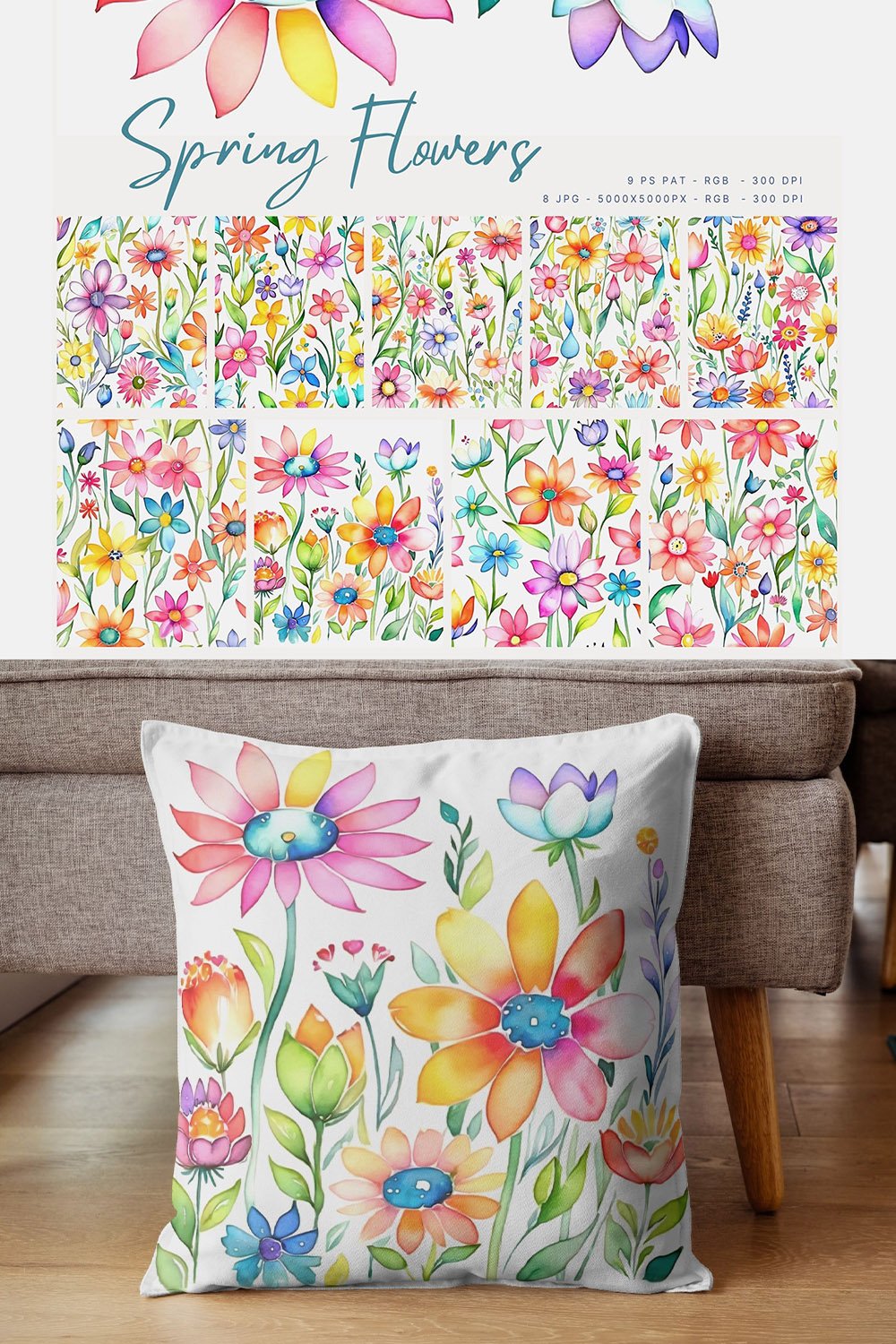 Spring Flowers - AI-Generated - 8 JPG & 9 PAT