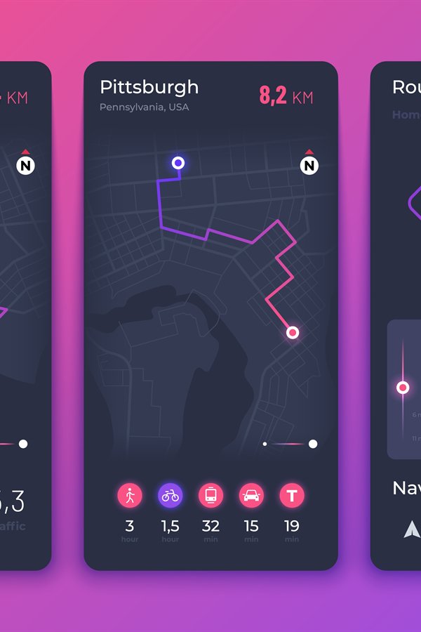Navigation map mobile app. Taxi gps tracker smartphone inter