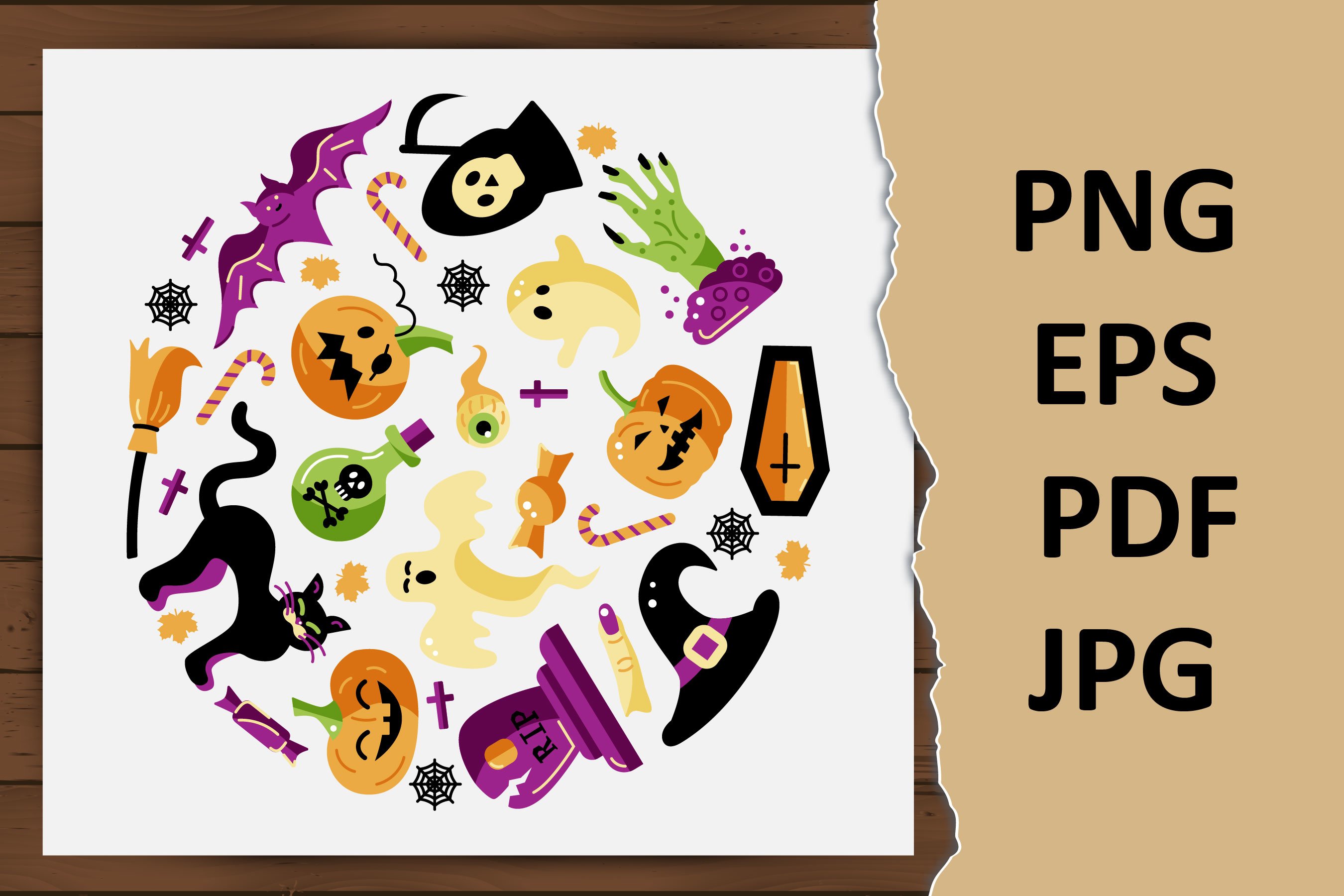 Halloween round, Halloween clipart PNG | EPS | JPG | PDF