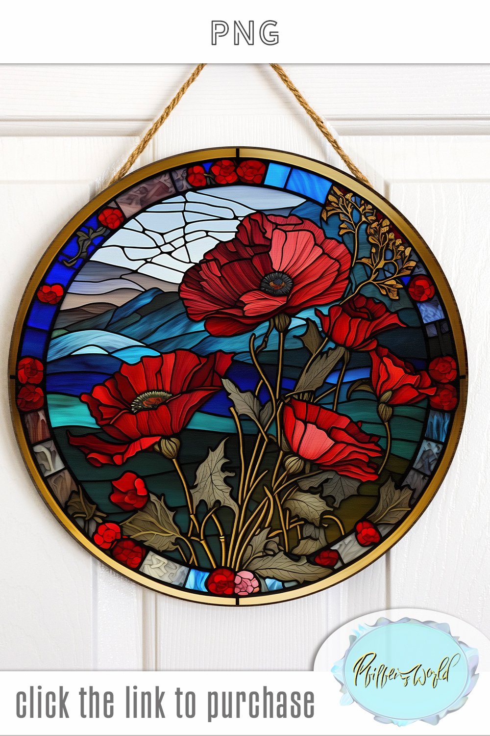 Stained Glass Red Poppies Design