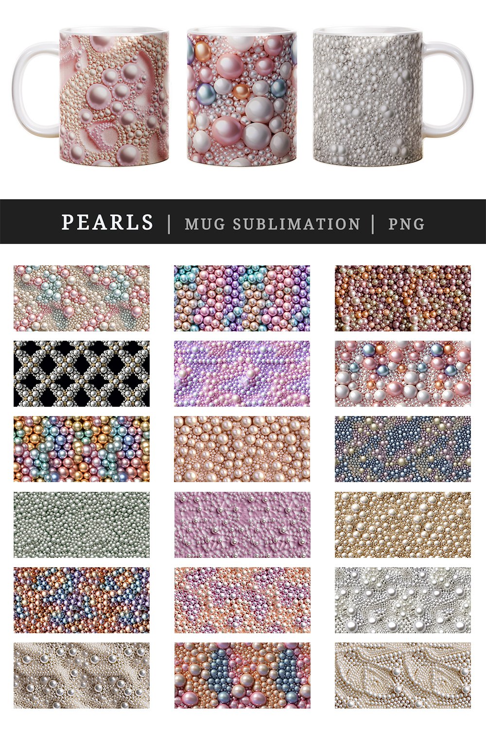 Pearls mug, cup wrap sublimation 3D glamour designs bundle