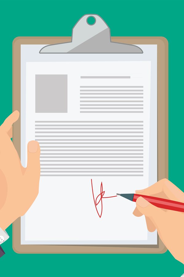 Signature documents. Business person hand holding pen and wr