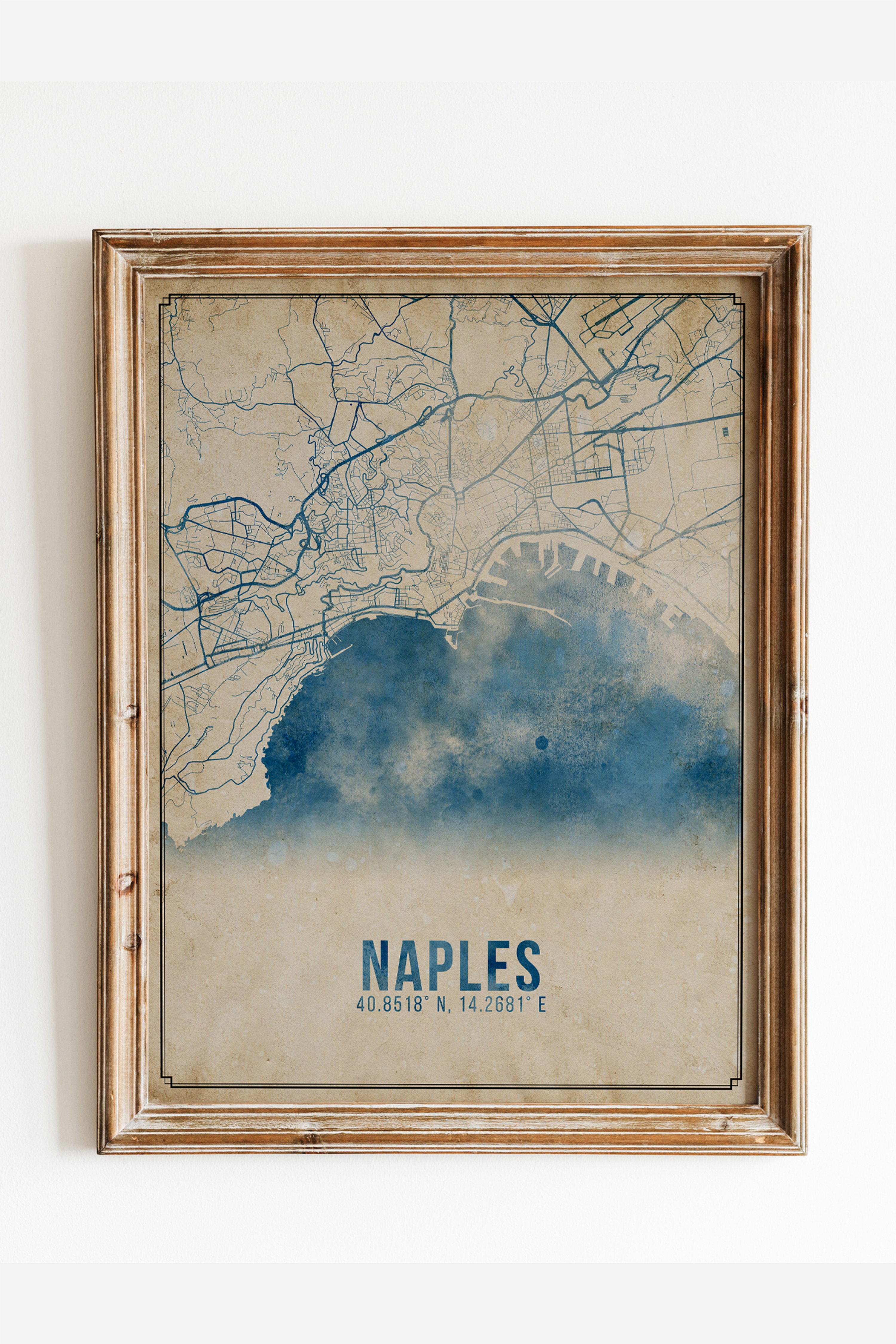 Naples Antique Watercolor City Map Poster