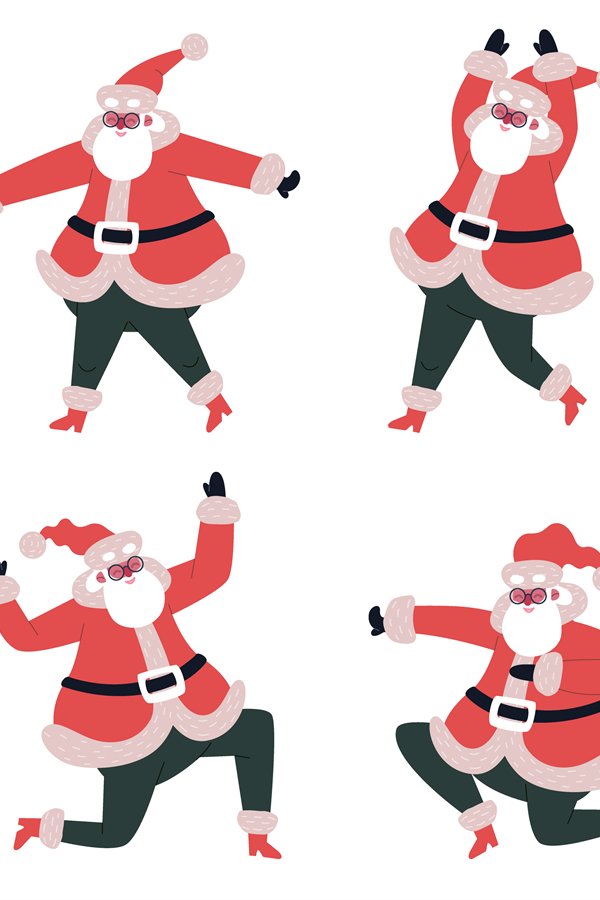 Dancing Santa Claus. Funny cartoon Santa Claus dancing and j