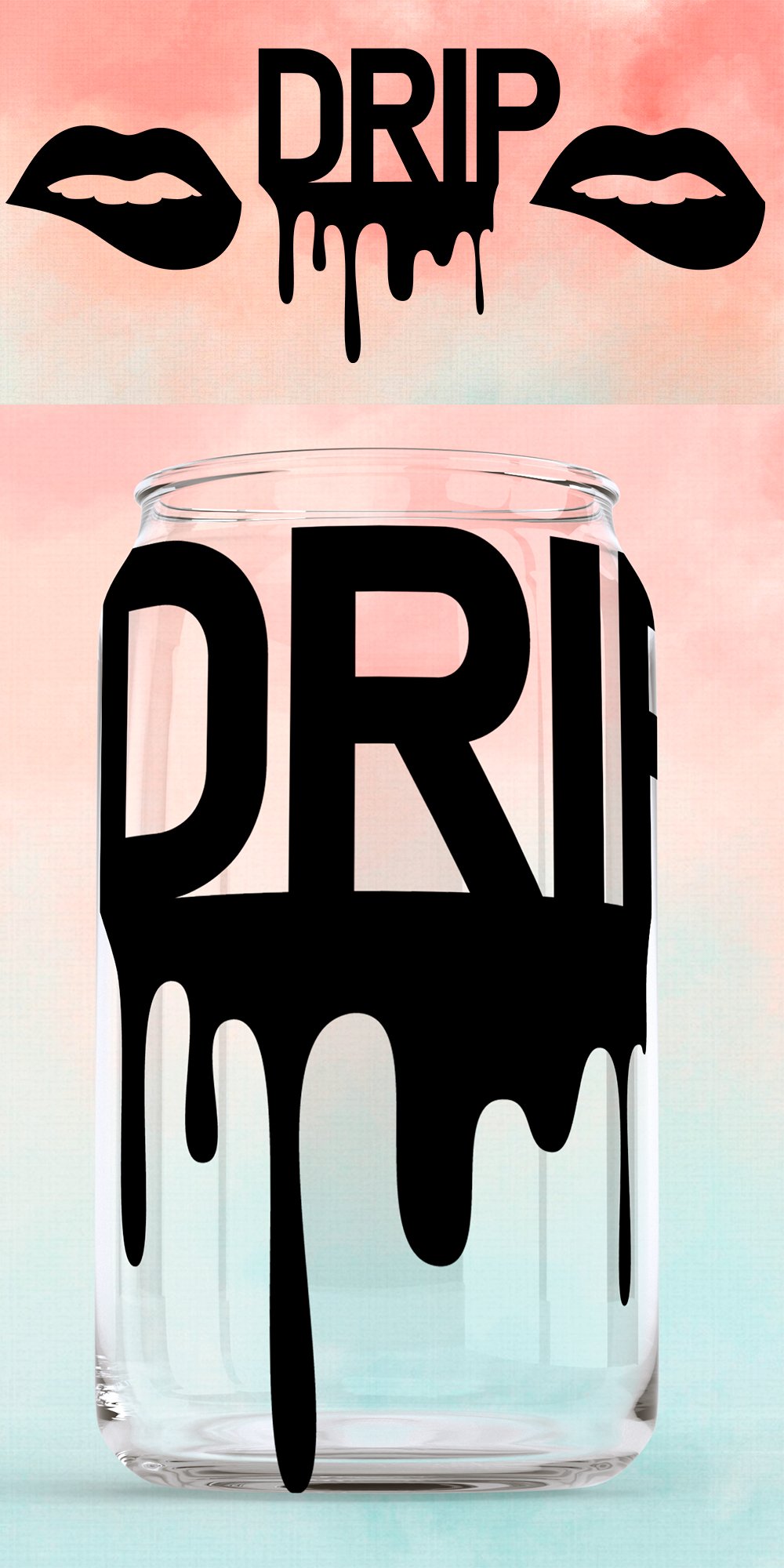Drip svg 16oz glass can wrap svg Libbey. Full wrap glass