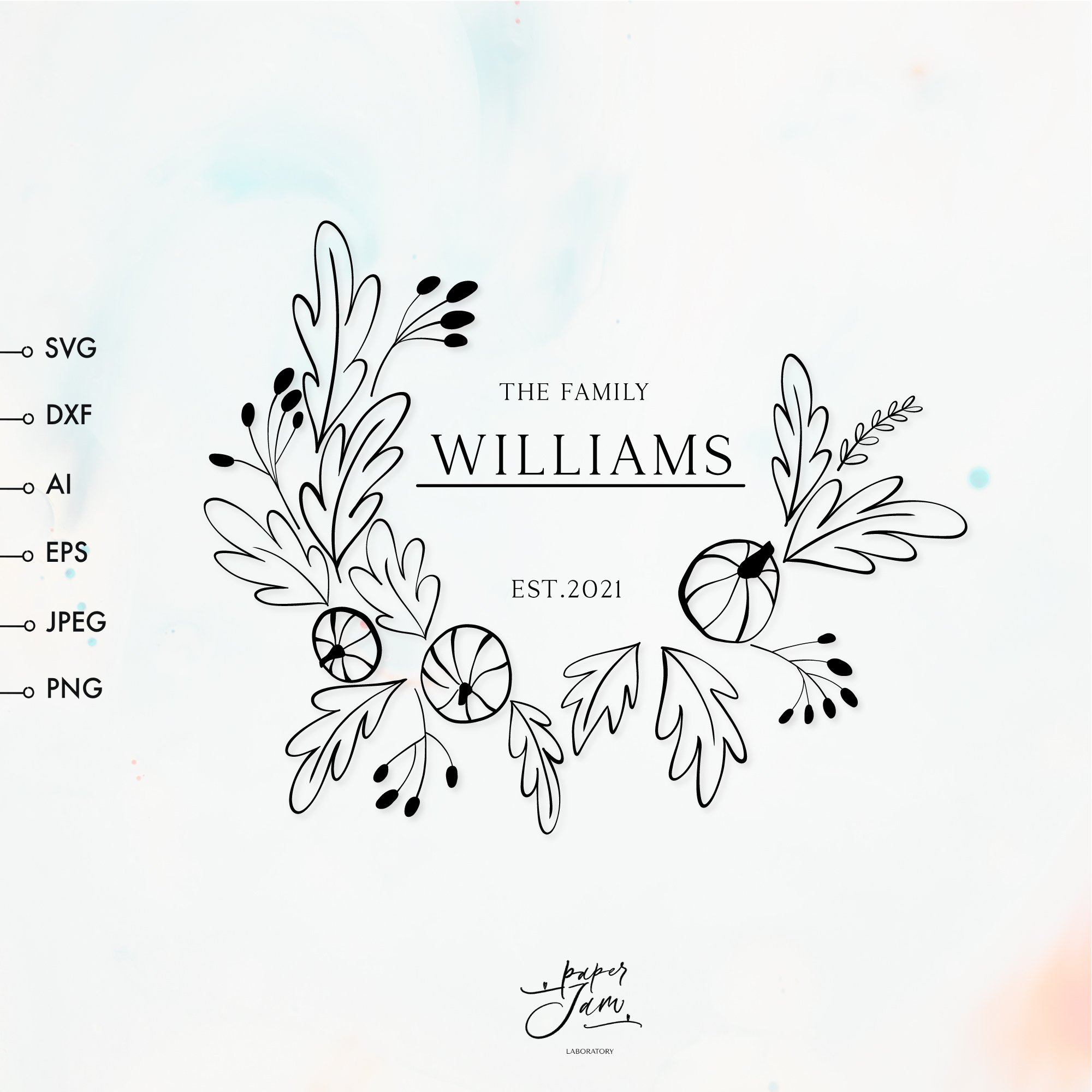 Fall wreath SVG Fall monogram frame svg png Family name svg
