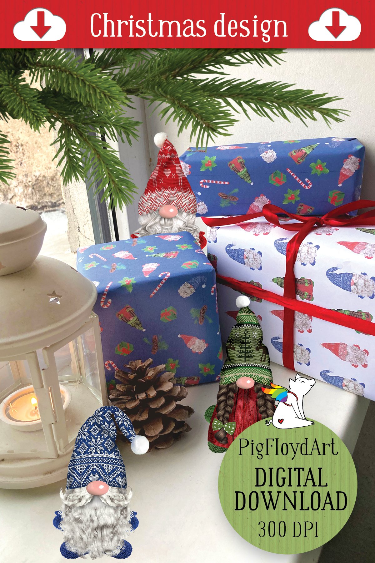 Gnomes Gift Wrap - Christmas Seamless Pattern - Gnome Design