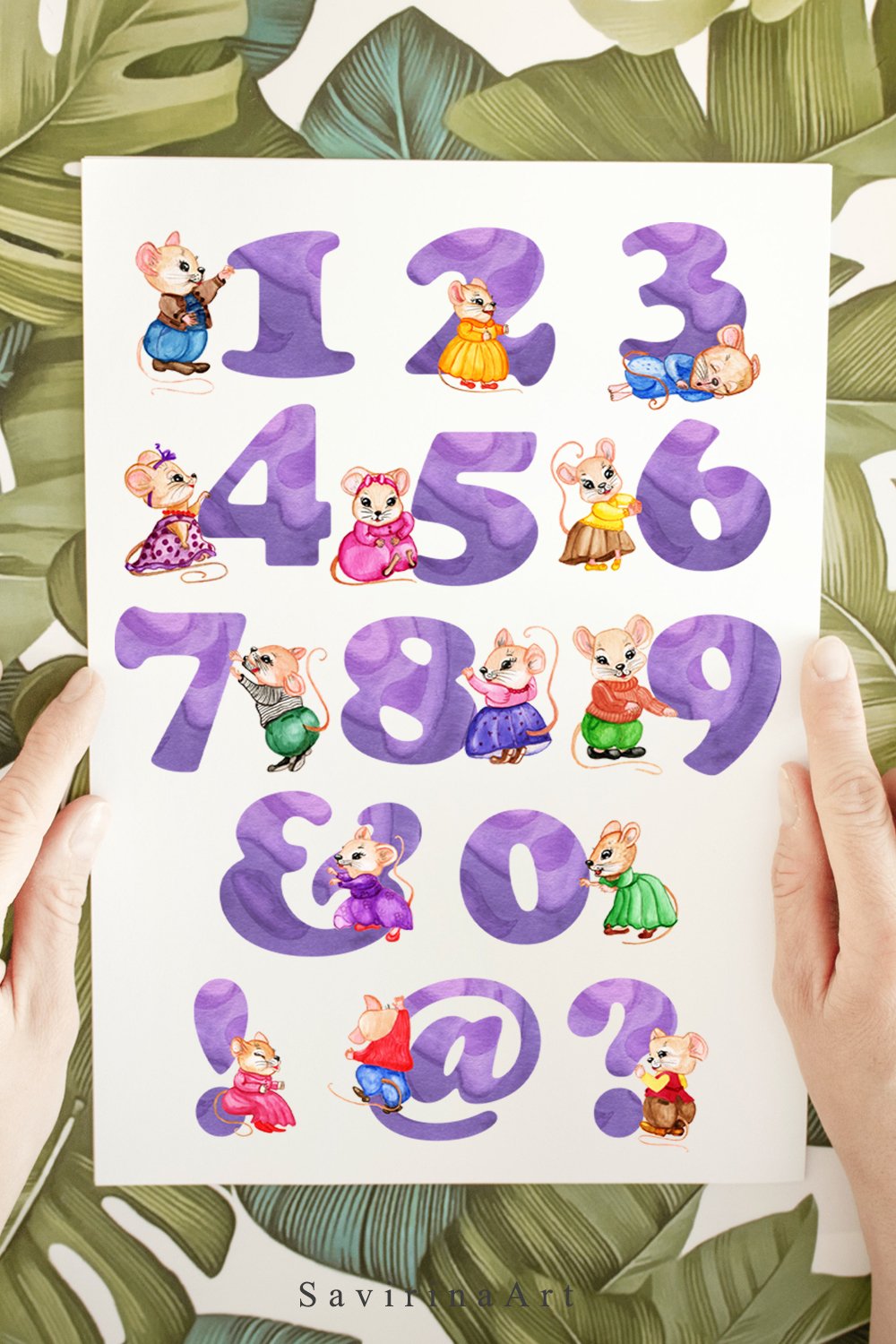 Number Watercolor Animals sublimation Mouse Poster Kids Card