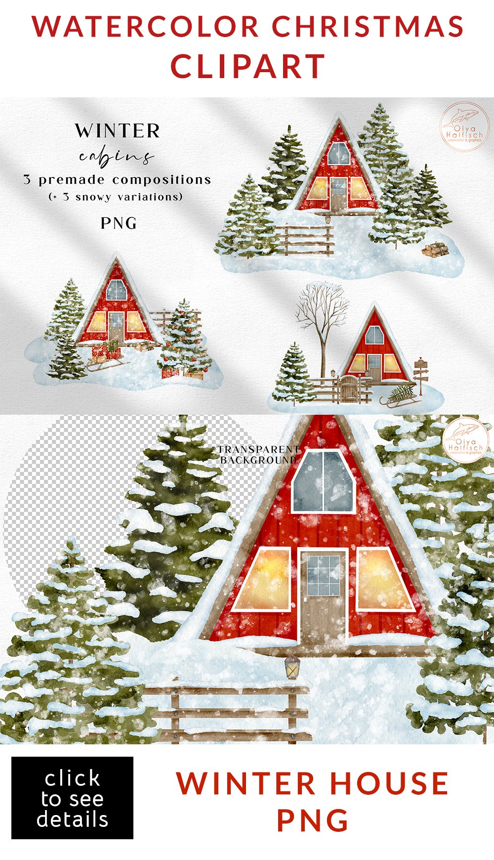 Winter House Sublimation PNG. Christmas Watercolor Clipart