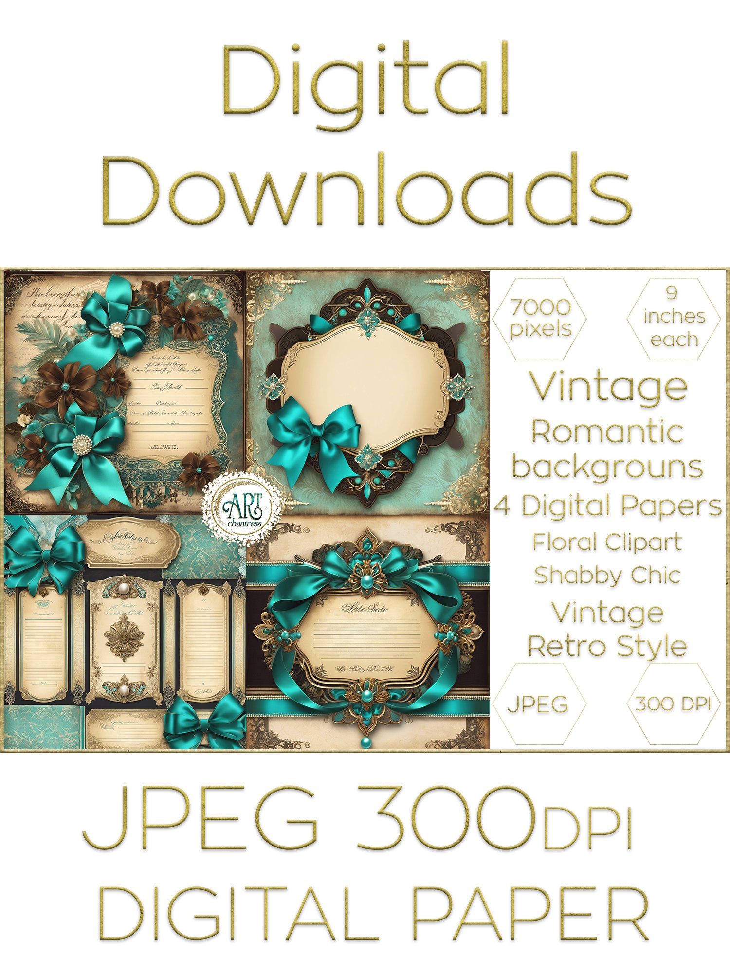 Vintage Floral Teal Old Romantic Retro Style (3862564)