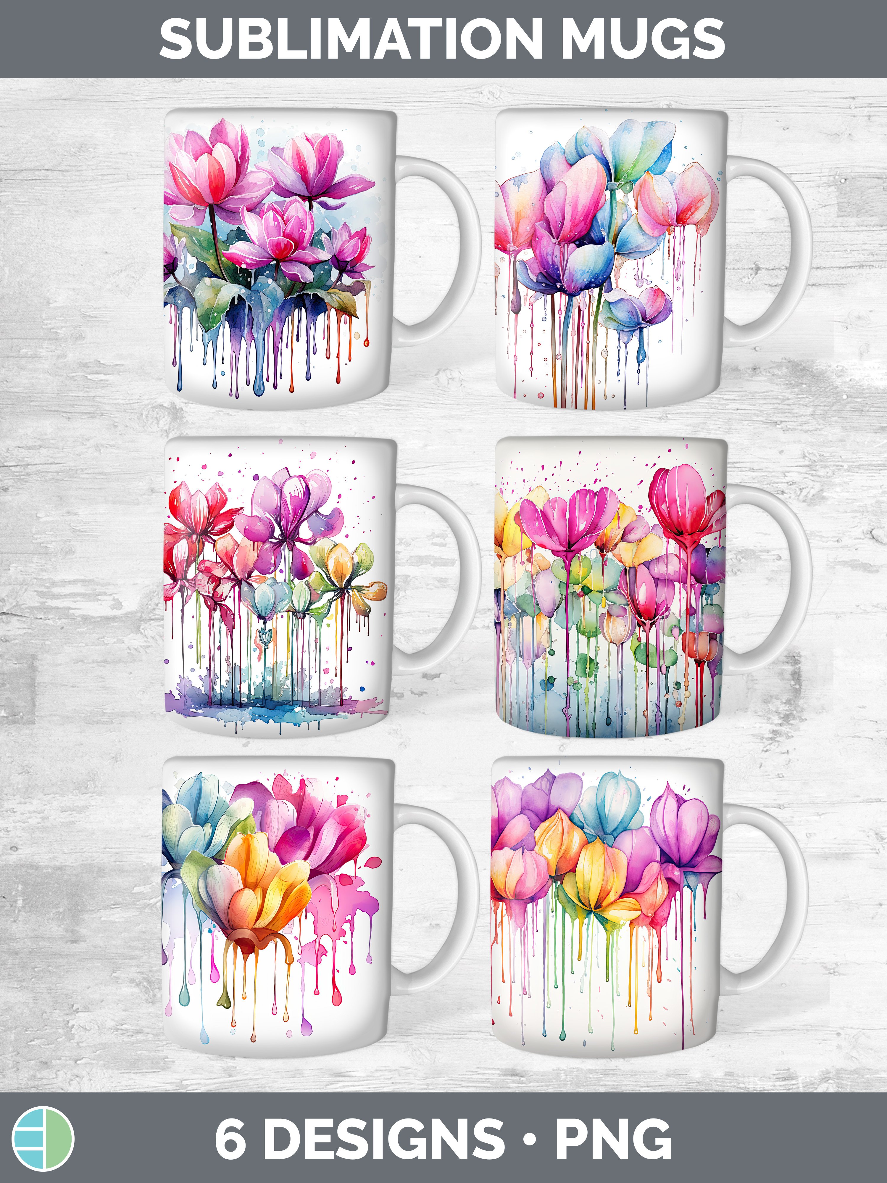 Splat Rainbow Cyclamen Flowers Mug Wrap | Bundle Coffee Cup